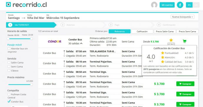 Los buses de Condor a Viña del Mar y Valparaíso - Recorrido.cl - Blog